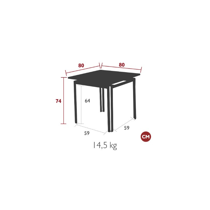 Table de jardin 80x80 cm COSTA 4 places FERMOB - Latour Mobilier de Jardin